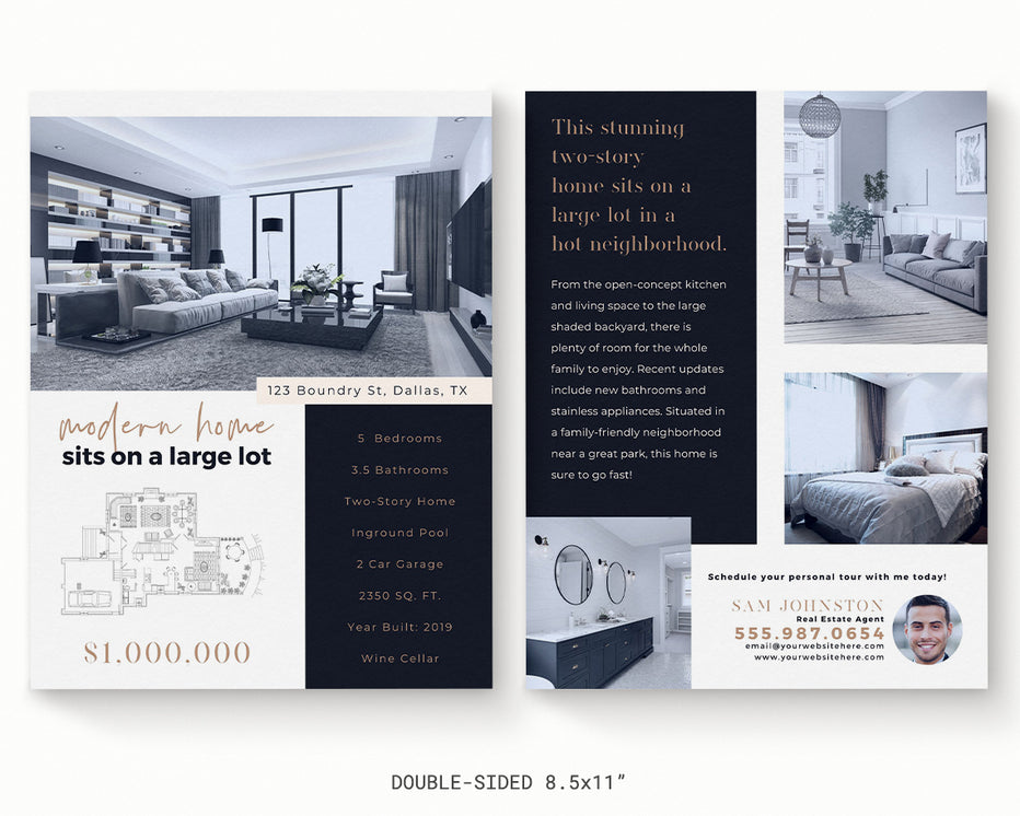 Double-Sided Property Feature Sheet Template | Blossoming Real Estate
