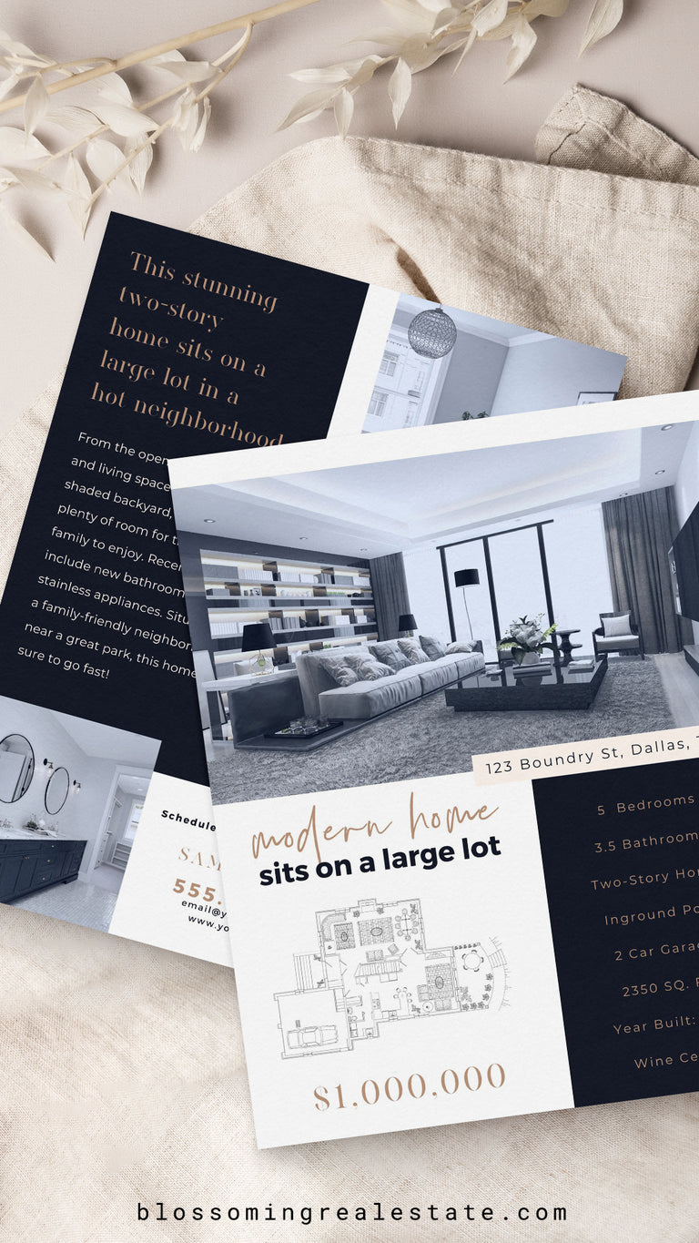 Double-Sided Property Feature Sheet Template | Blossoming Real Estate